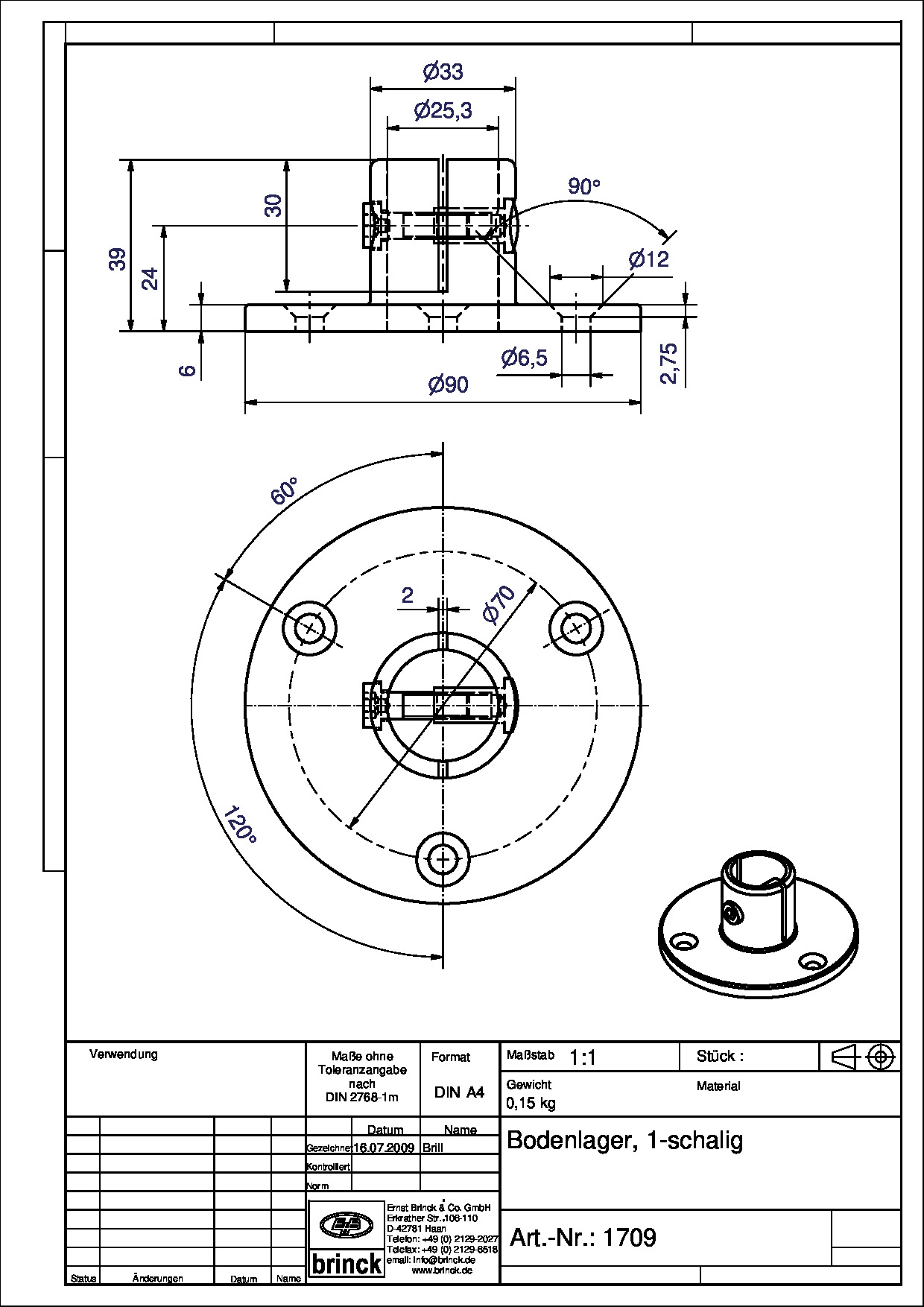 Bodenlager Ø 25 mm | Boden-Wandlager | Ernst Brinck Co. GmbH