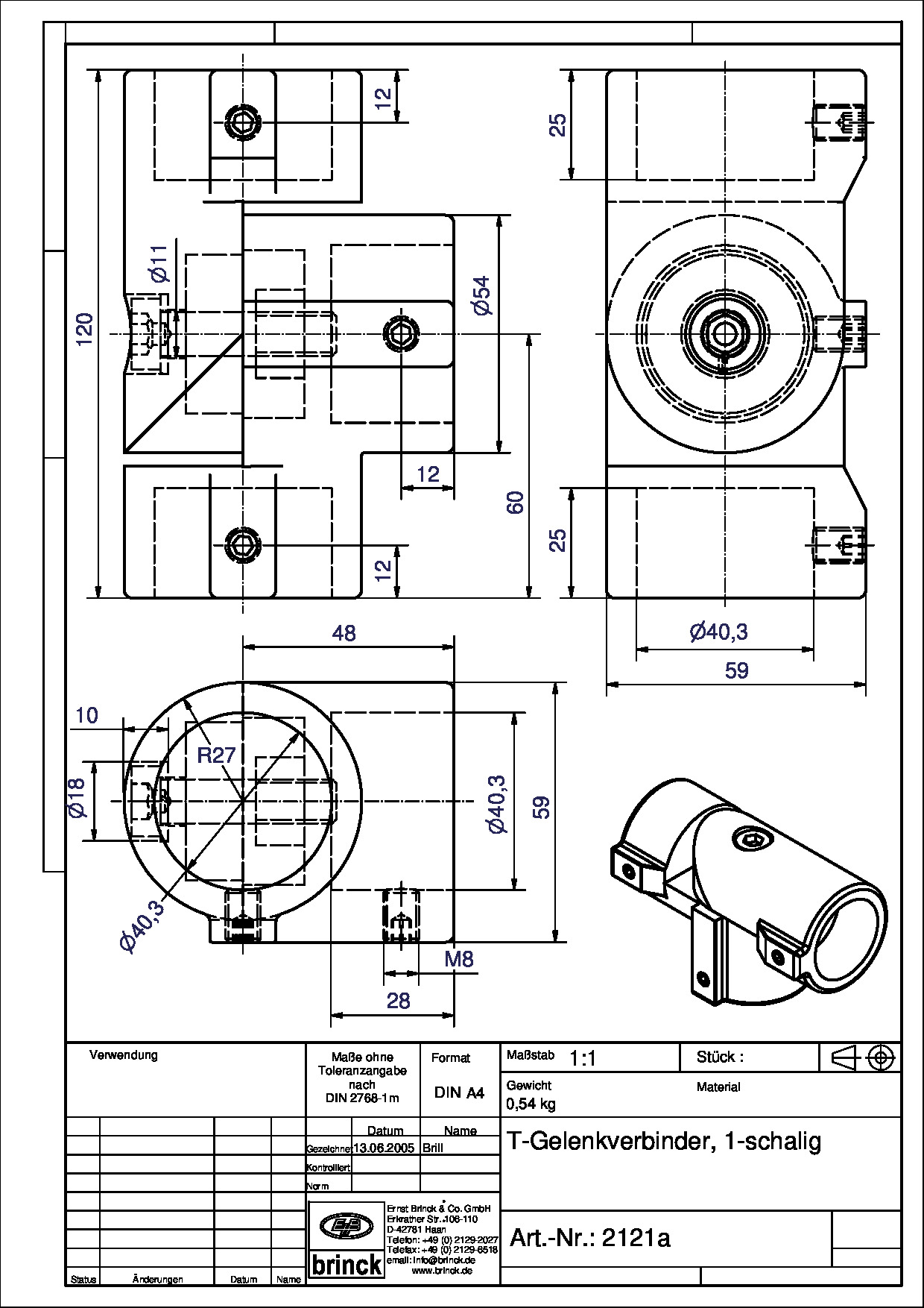 T-joint connector Ø 40 mm | Ø 40 mm | Ernst Brinck Co. GmbH